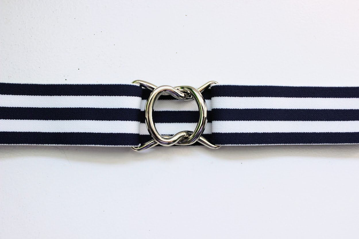 1.5" Navy Blue and White Striped Belt | Bay Pony Belts